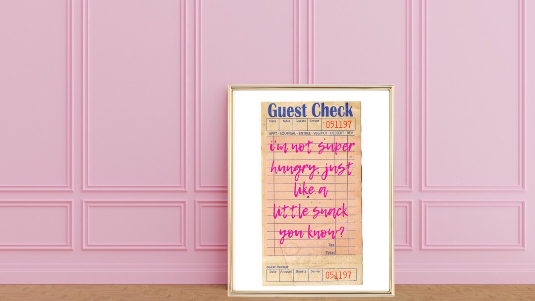 Guest Check Print | Guest Check Wall Art, Digital Download, Pink Guest ...