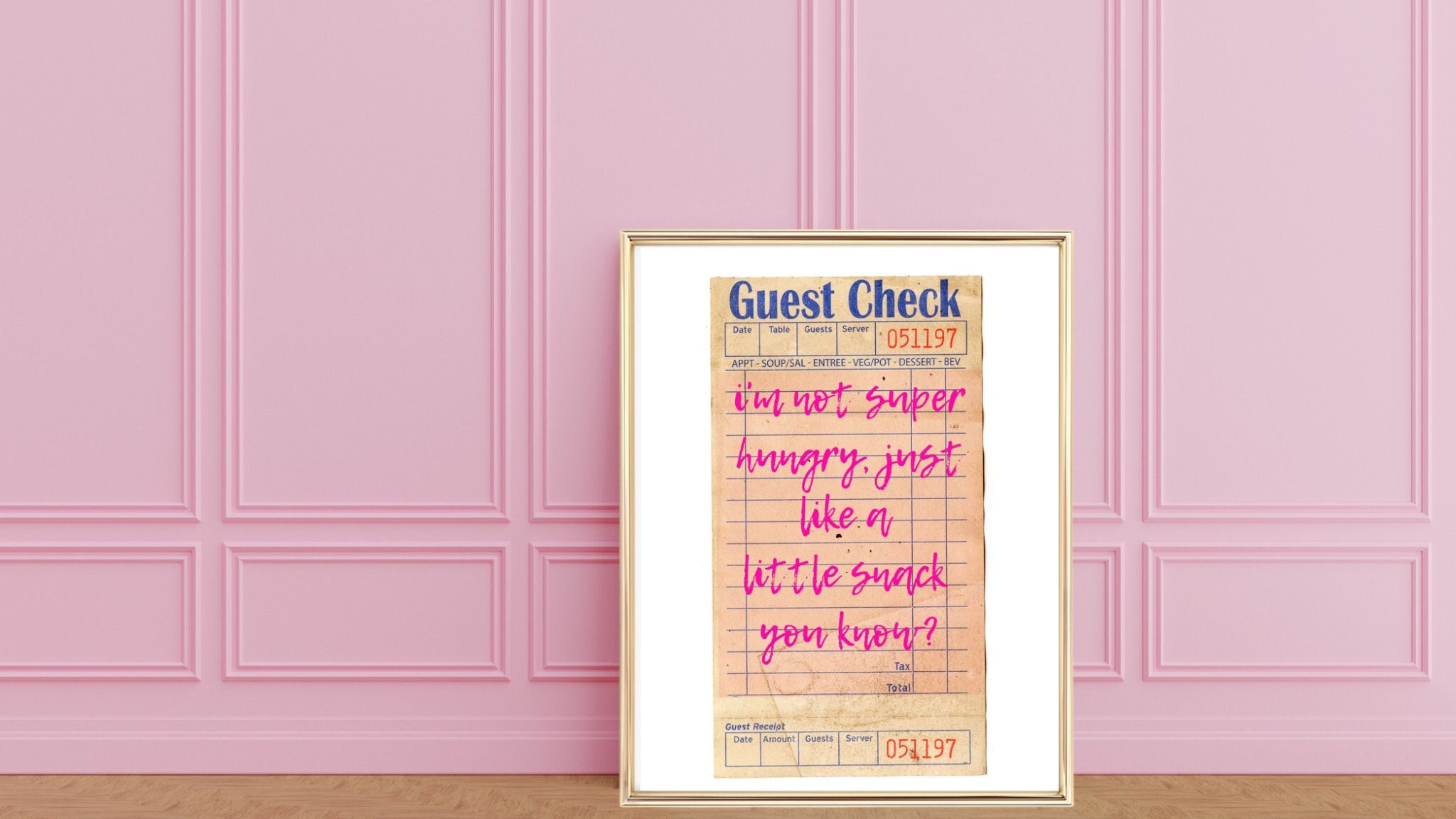 Guest Check Print | Guest Check Wall Art, Digital Download, Pink Guest ...