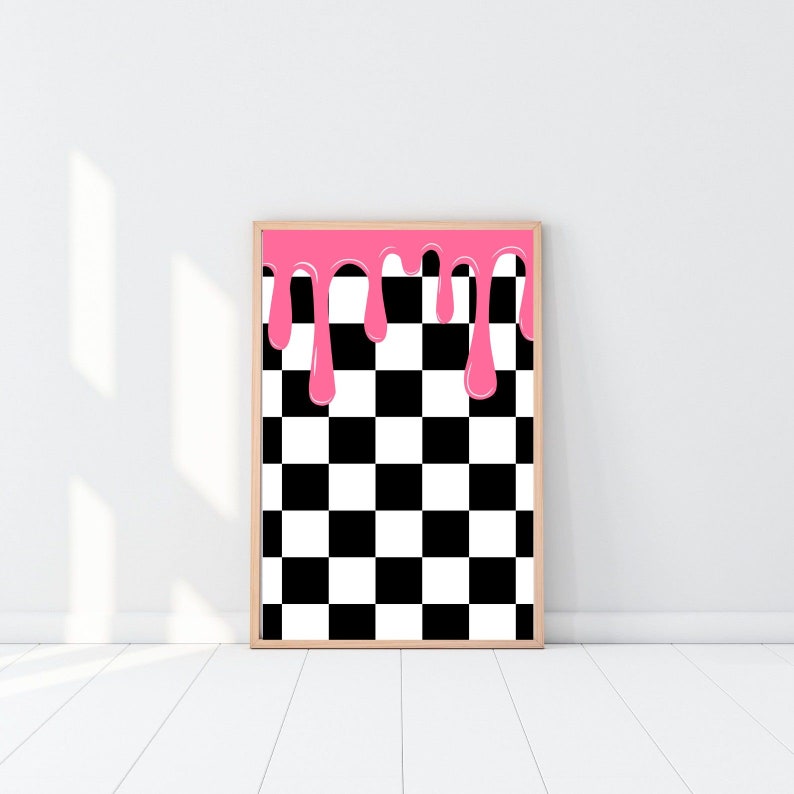 Checkerboard Hot Pink Digital Download Melting Checker Art - Etsy