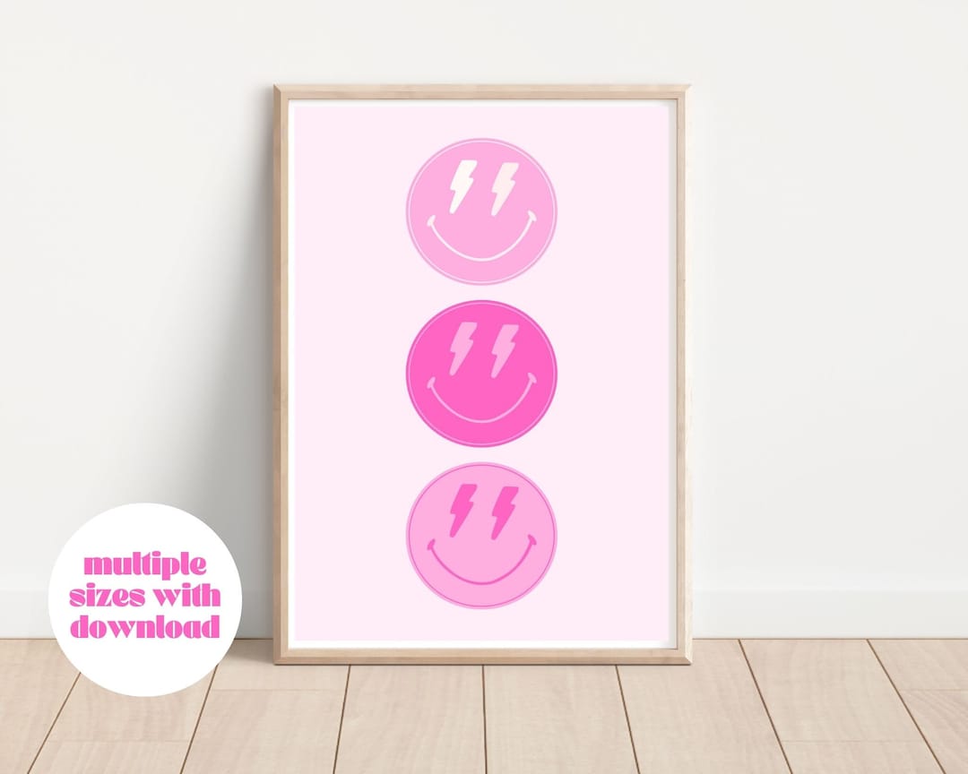 Pink Smiley | Smiley Face Art, Smiley Print, Trendy Wall Art, Digital ...