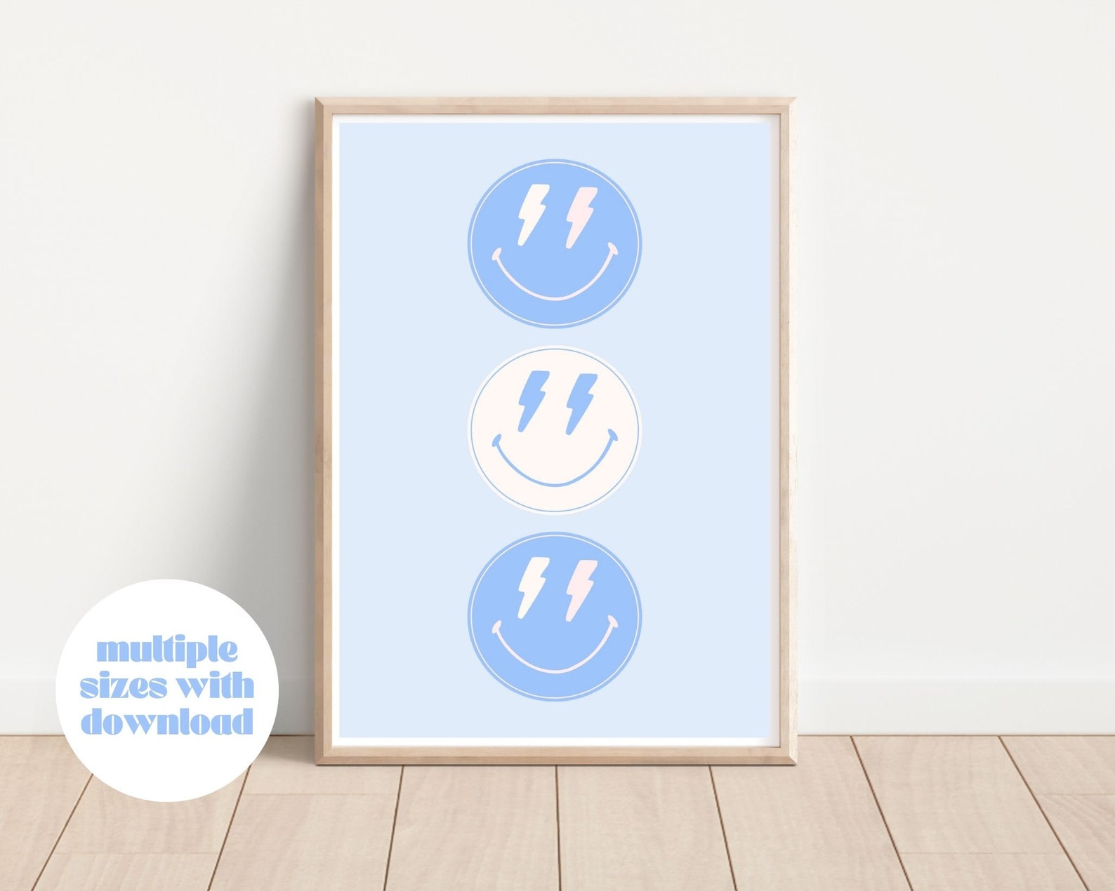 Blue Smiley Smiley Face Art, Smiley Print, Trendy Wall Art, Digital ...