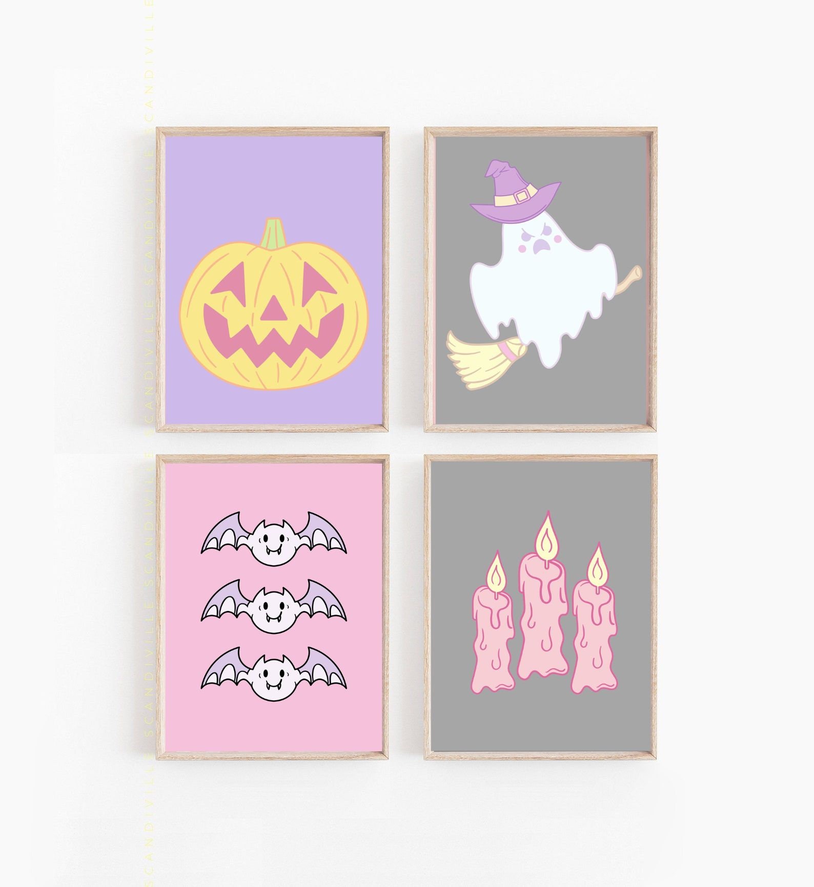 Set of 6 Pastel Halloween Posters, Cute Halloween Prints, Halloween ...