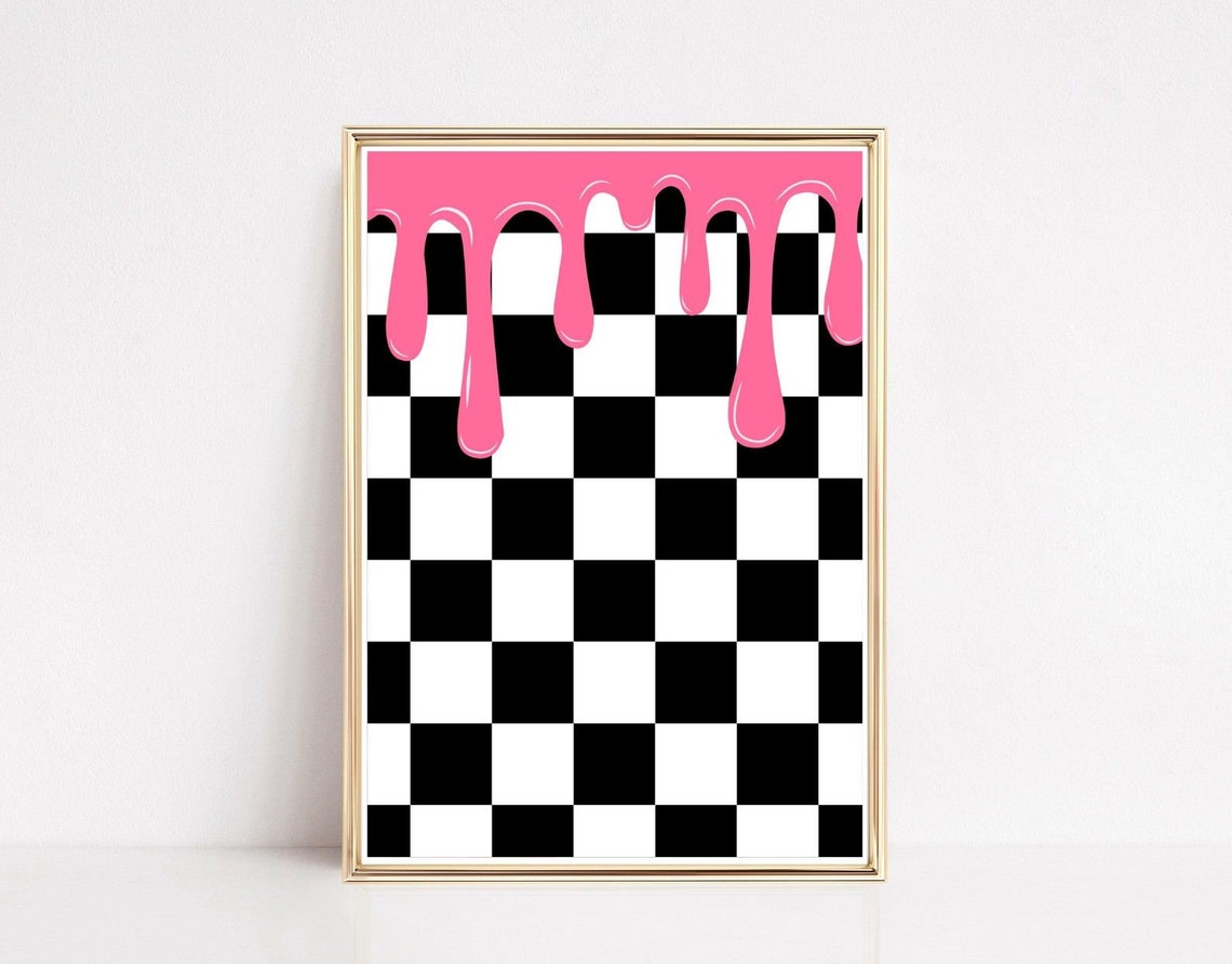 Checkerboard Hot Pink Digital Download Melting Checker Art - Etsy