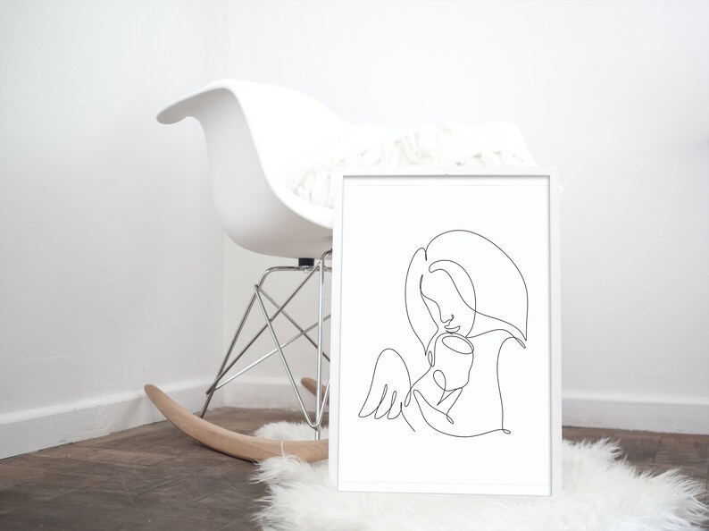 Mother and Angel Baby, Mother Line Drawing, Pregnancy Loss, Digital ...