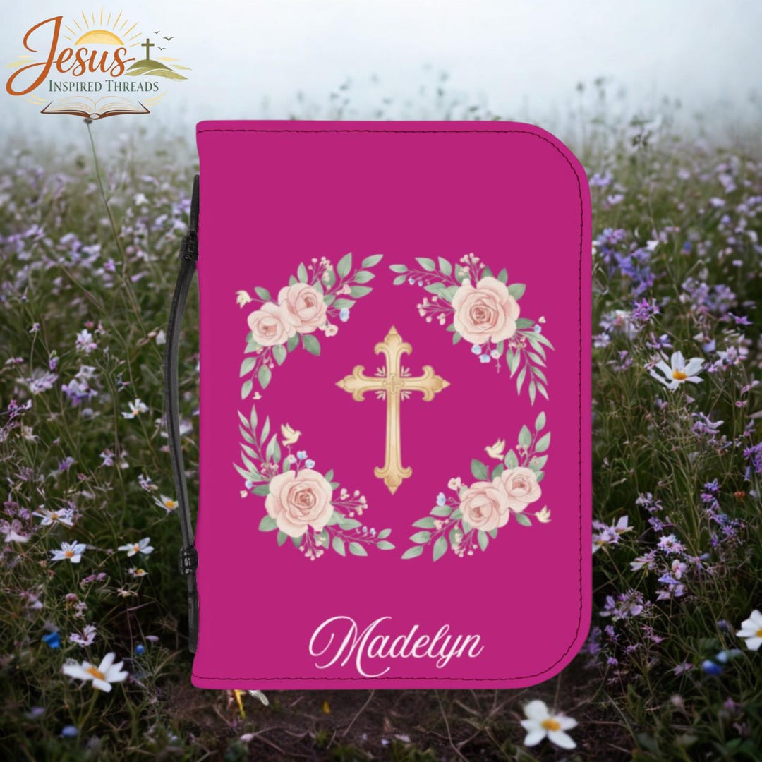 Personalized Pink Leather Bible Cover | Custom Name Christian Zippered ...