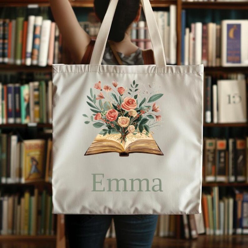 Custom Birth Flower Tote Bag, Bookish Gift for Her, Light Academia ...