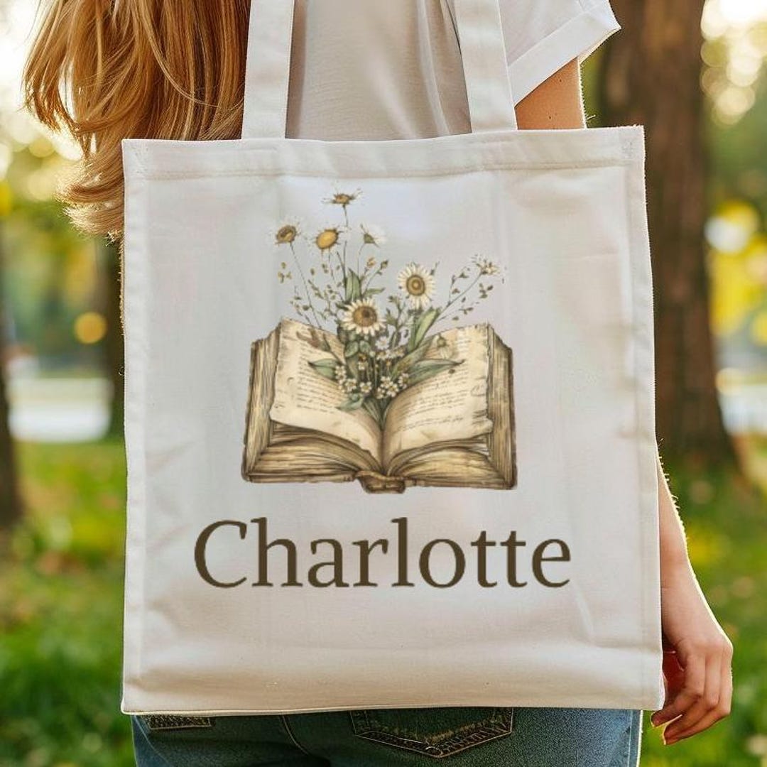 Custom Birth Flower Tote Bag, Bookish Gift for Her, Light Academia ...