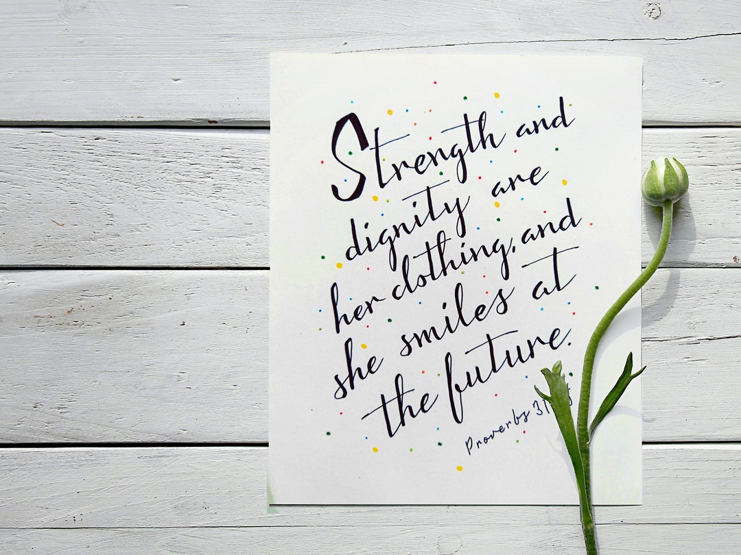 Hand-drawn Scripture Art strength and Dignity Are Her Clothing unframed ...