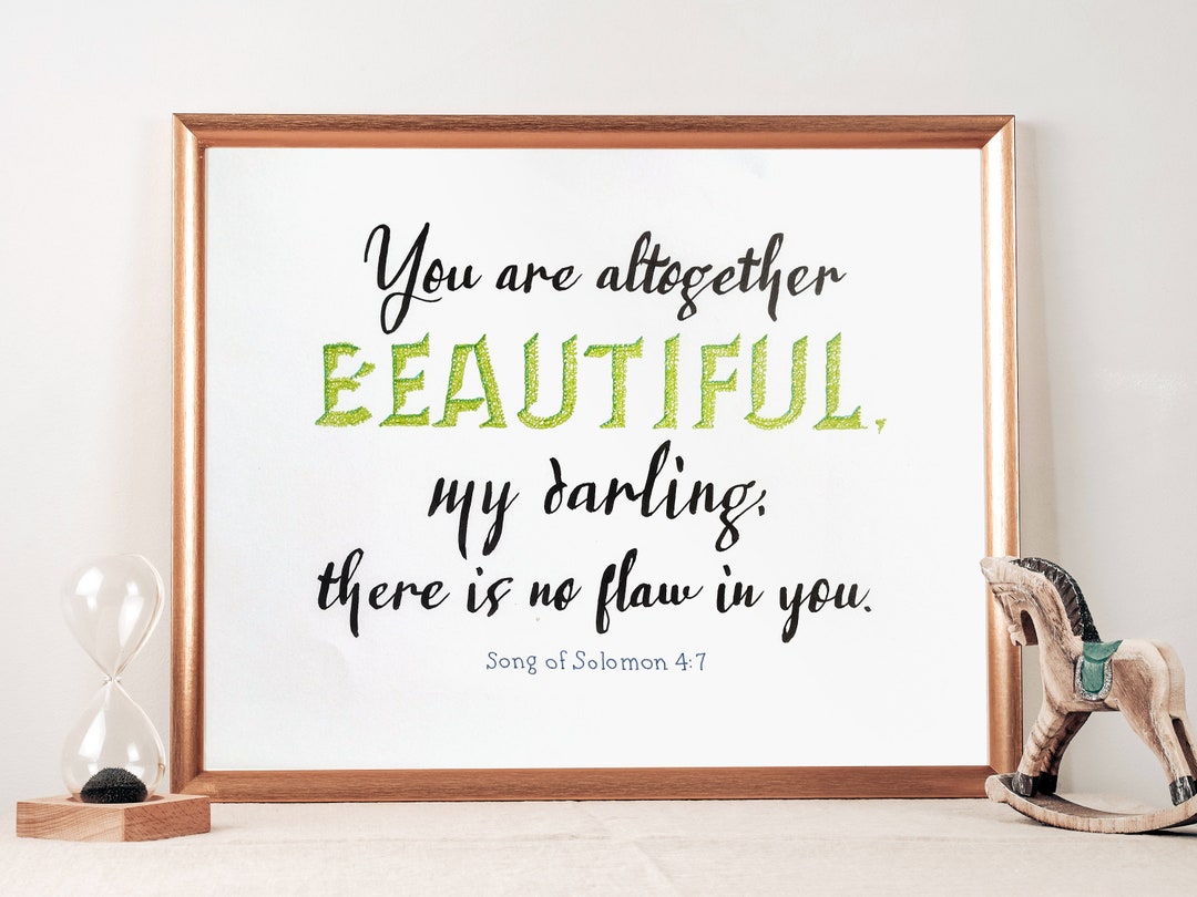 Hand-drawn Scripture Art you Are Altogether Beautiful in Green unframed ...
