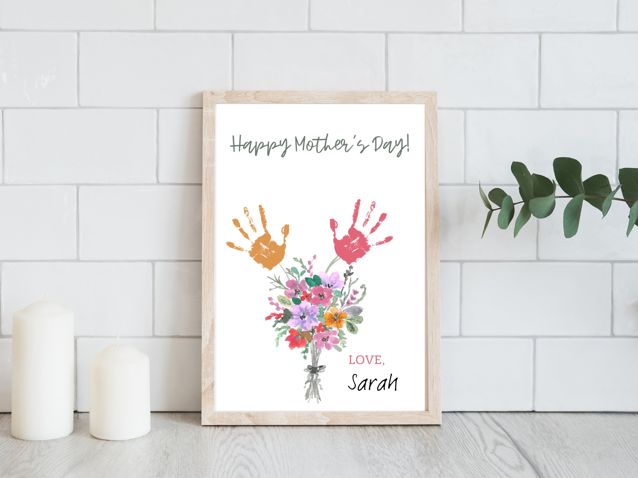Mothers Day Handprint, Printable Handprint Floral Bouquet, Love ...