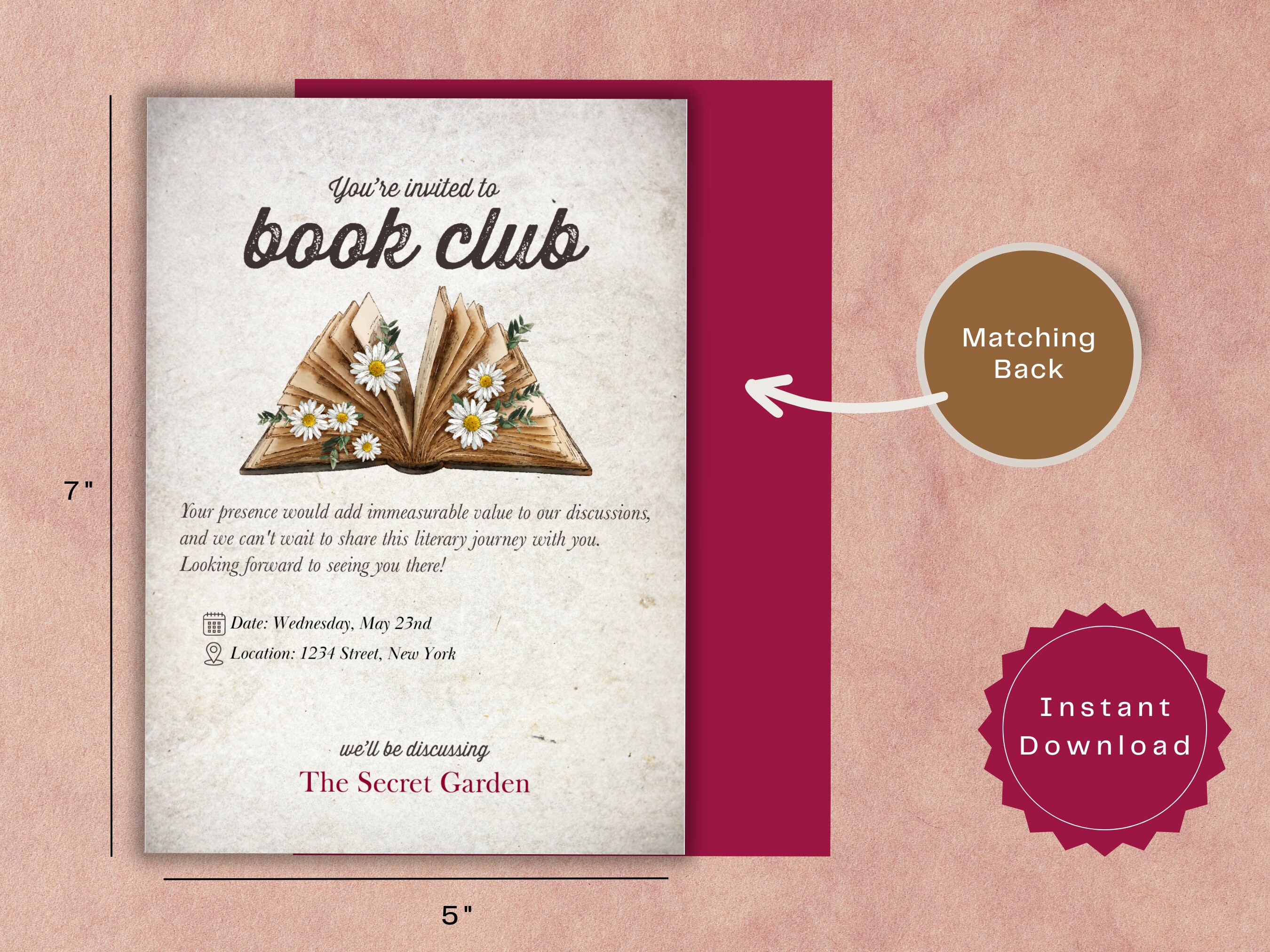 Editable Book Club Invitation Template | Digital Book Evite Instant ...