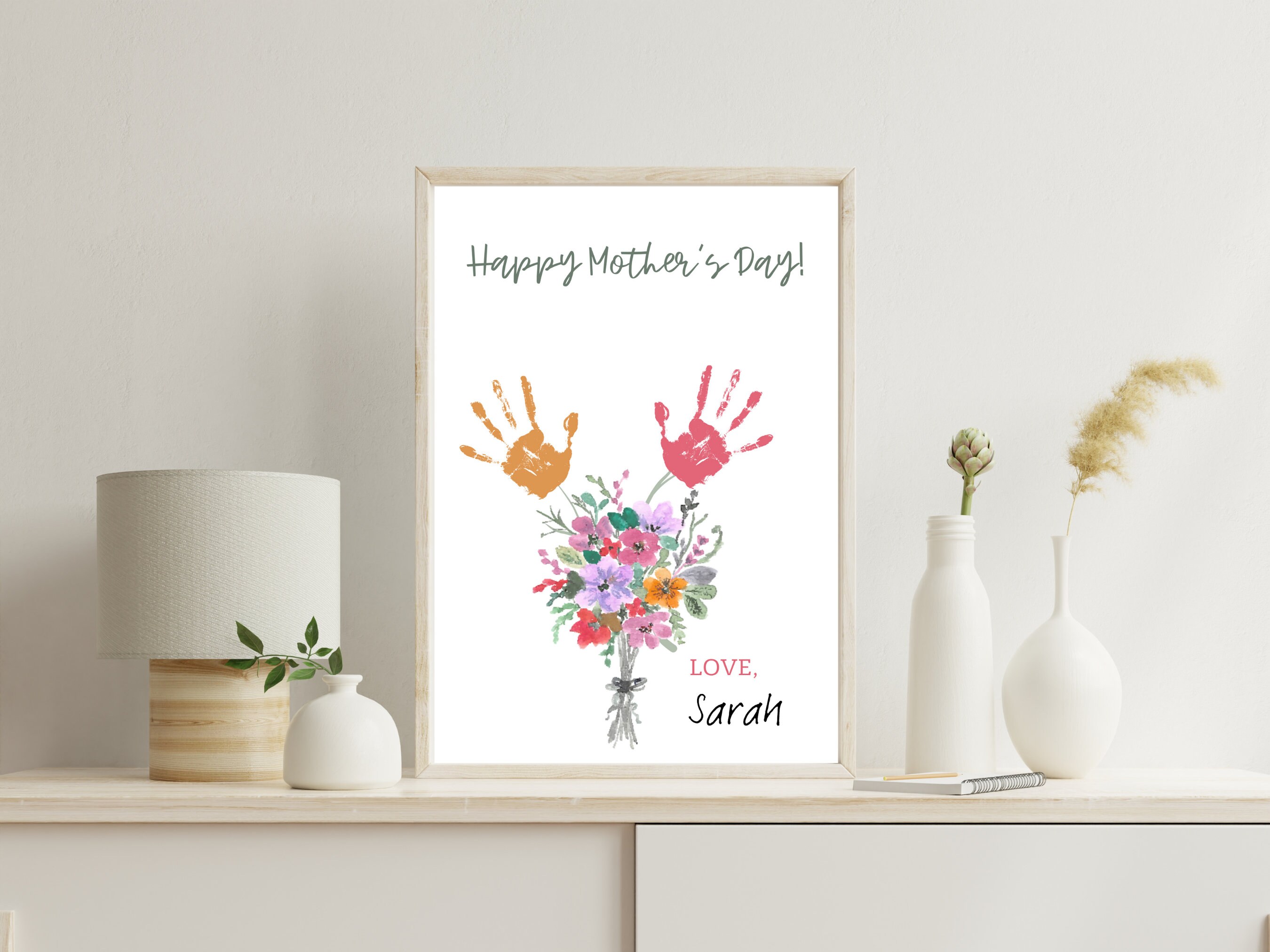 Mothers Day Handprint, Printable Handprint Floral Bouquet, Love ...