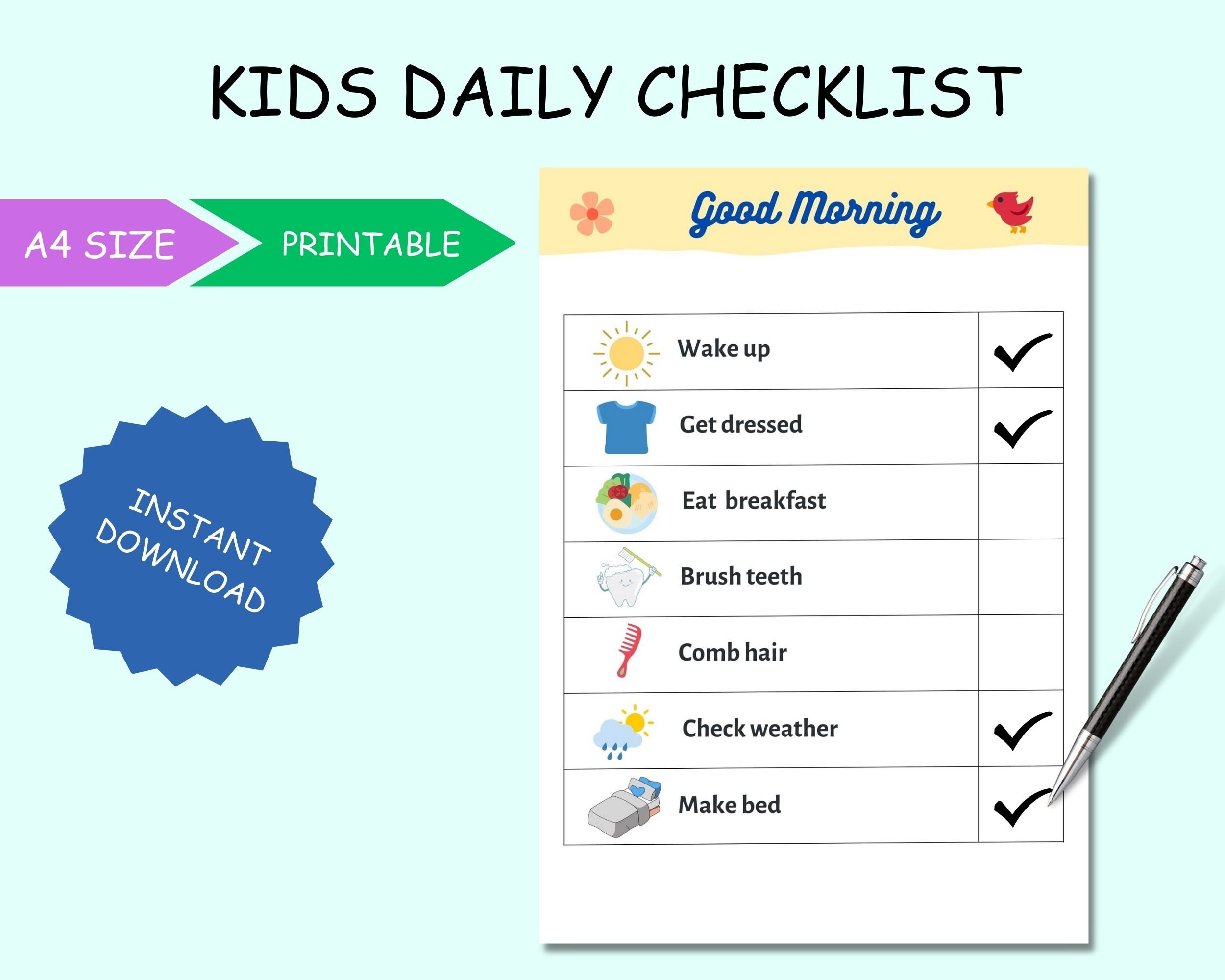 Set of Kids Daily Checklists A4 Size | Kids Checklist | Daily Checklist ...