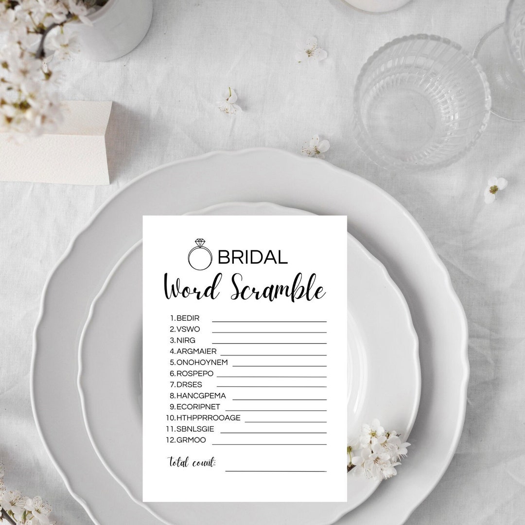Bridal Shower Wedding Word Scramble-printable Bridal Shower Game-party ...