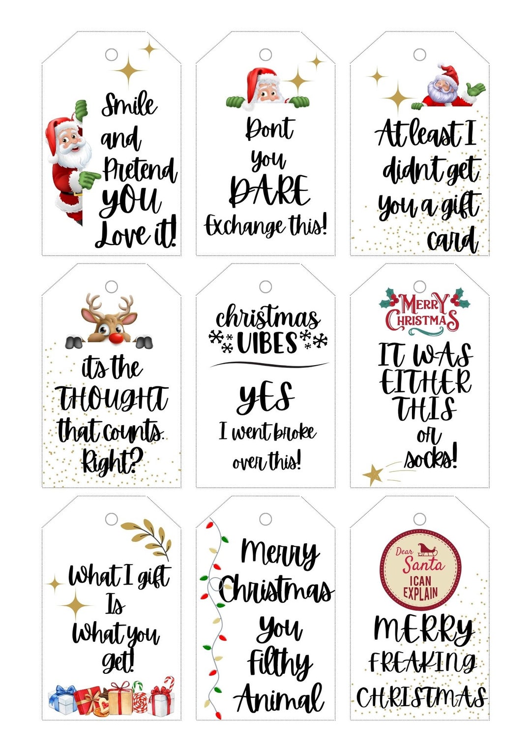 Christmas Tags // Funny Christmas Tags // NINE Tags - Etsy
