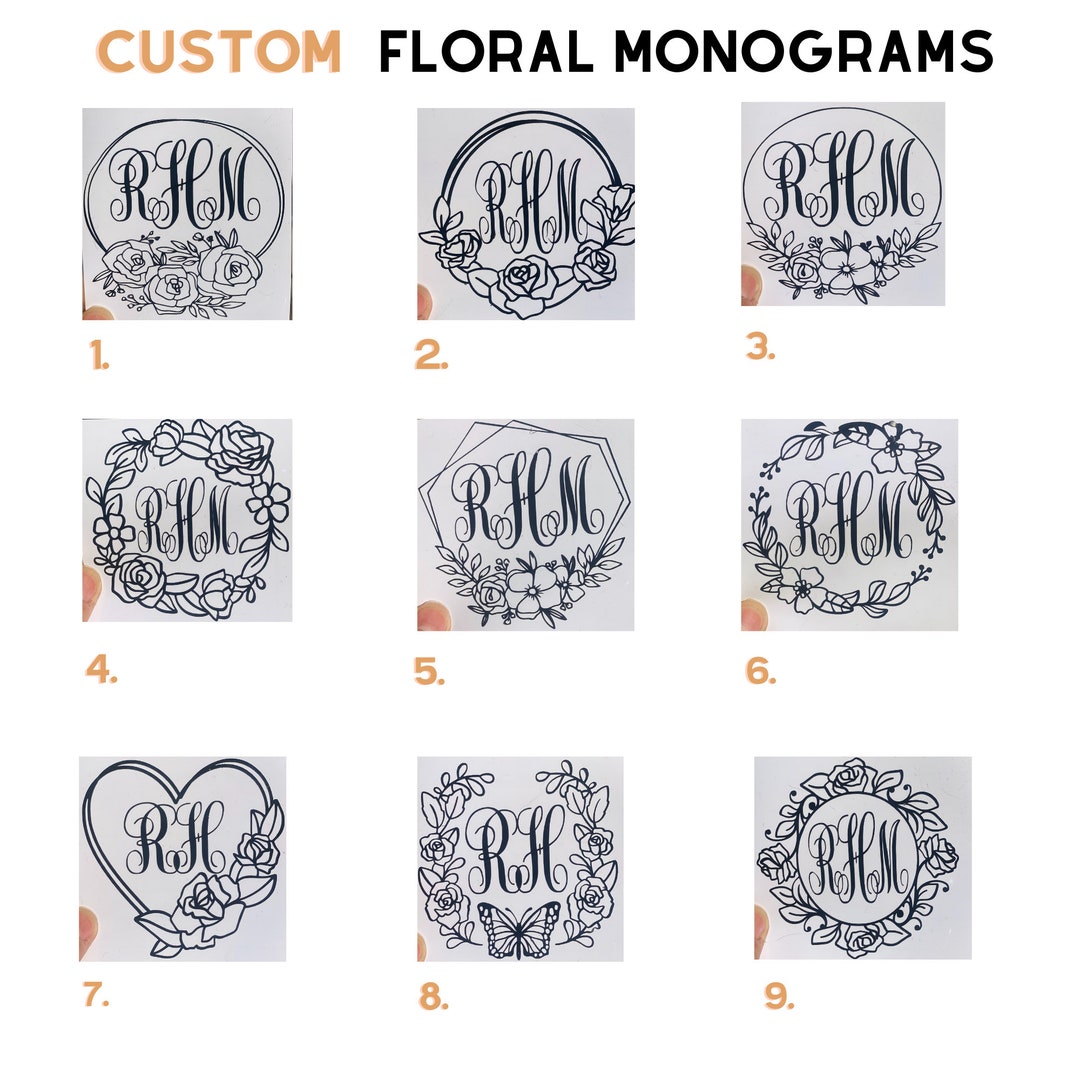 LARGE Floral Monogram Decal | 7"-11" Monogram Sticker | Monogram Decal ...