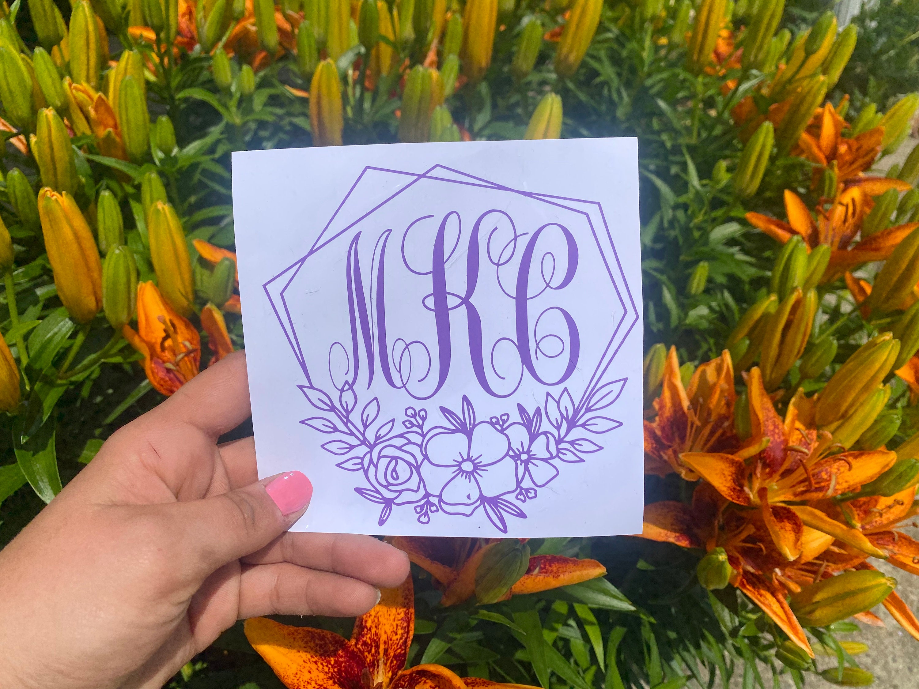 LARGE Floral Monogram Decal | 7"-11" Monogram Sticker | Monogram Decal for Tumbler | Vinyl ...