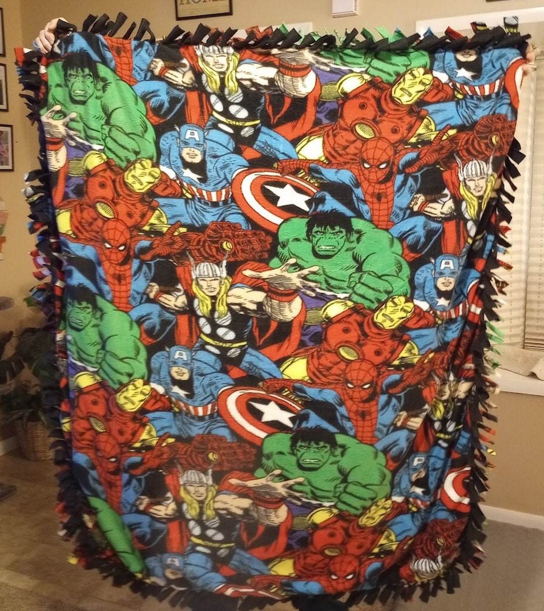 Marvel Print Handmade Fleece Tie Blanket - Etsy