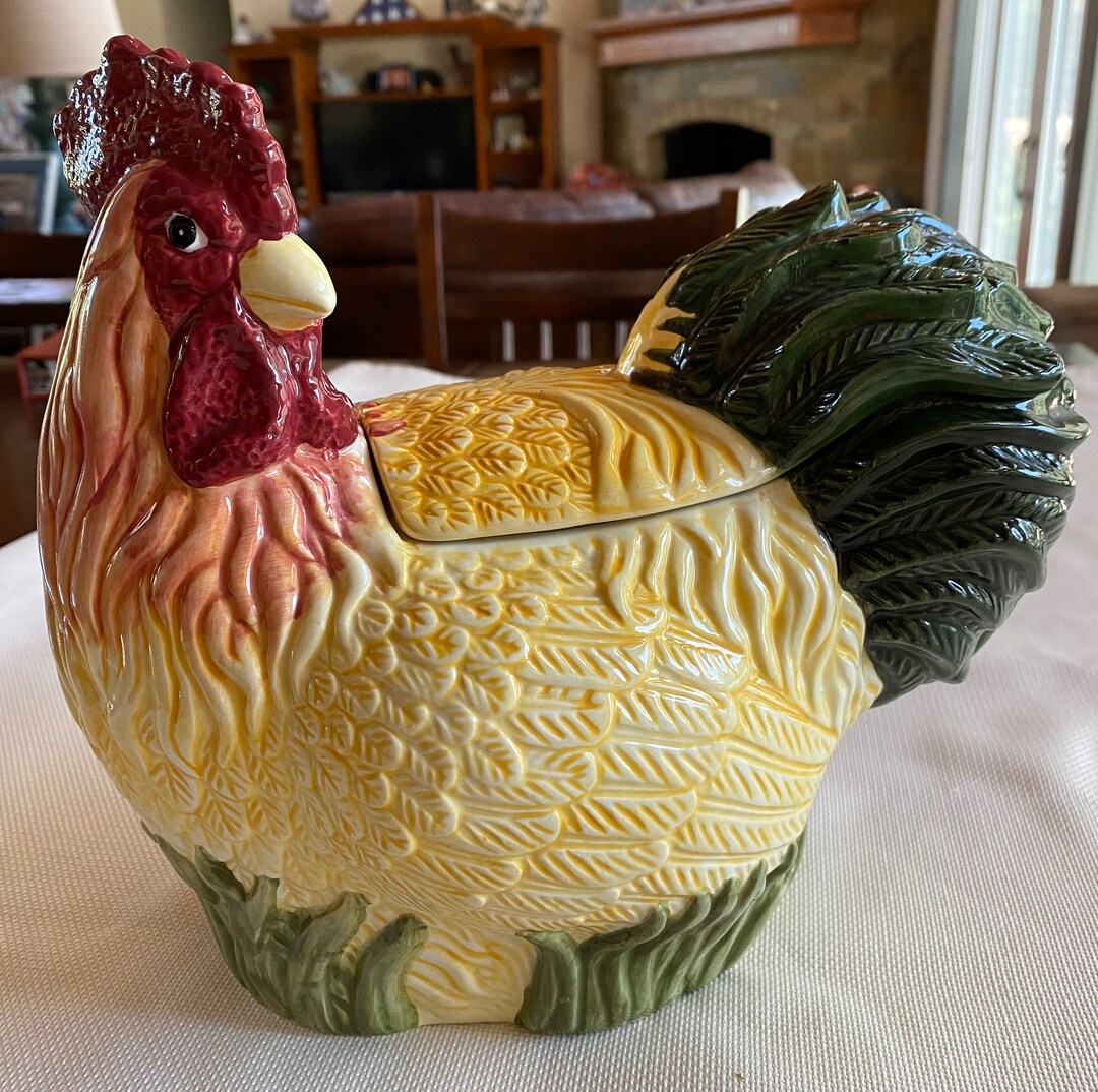 Vintage Red, Yellow and Green Hen Cookie Jar - Etsy