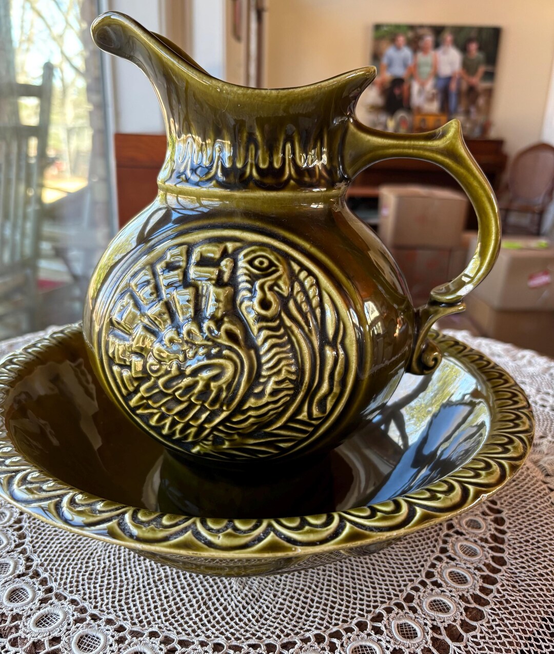 Mccoy Vintage Green Turkey Pitcher and Basin - Etsy