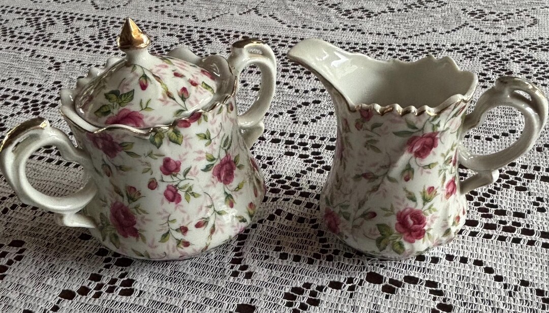 Vintage Lefton Hand Painted Rose China Cream and Sugar Set - Etsy