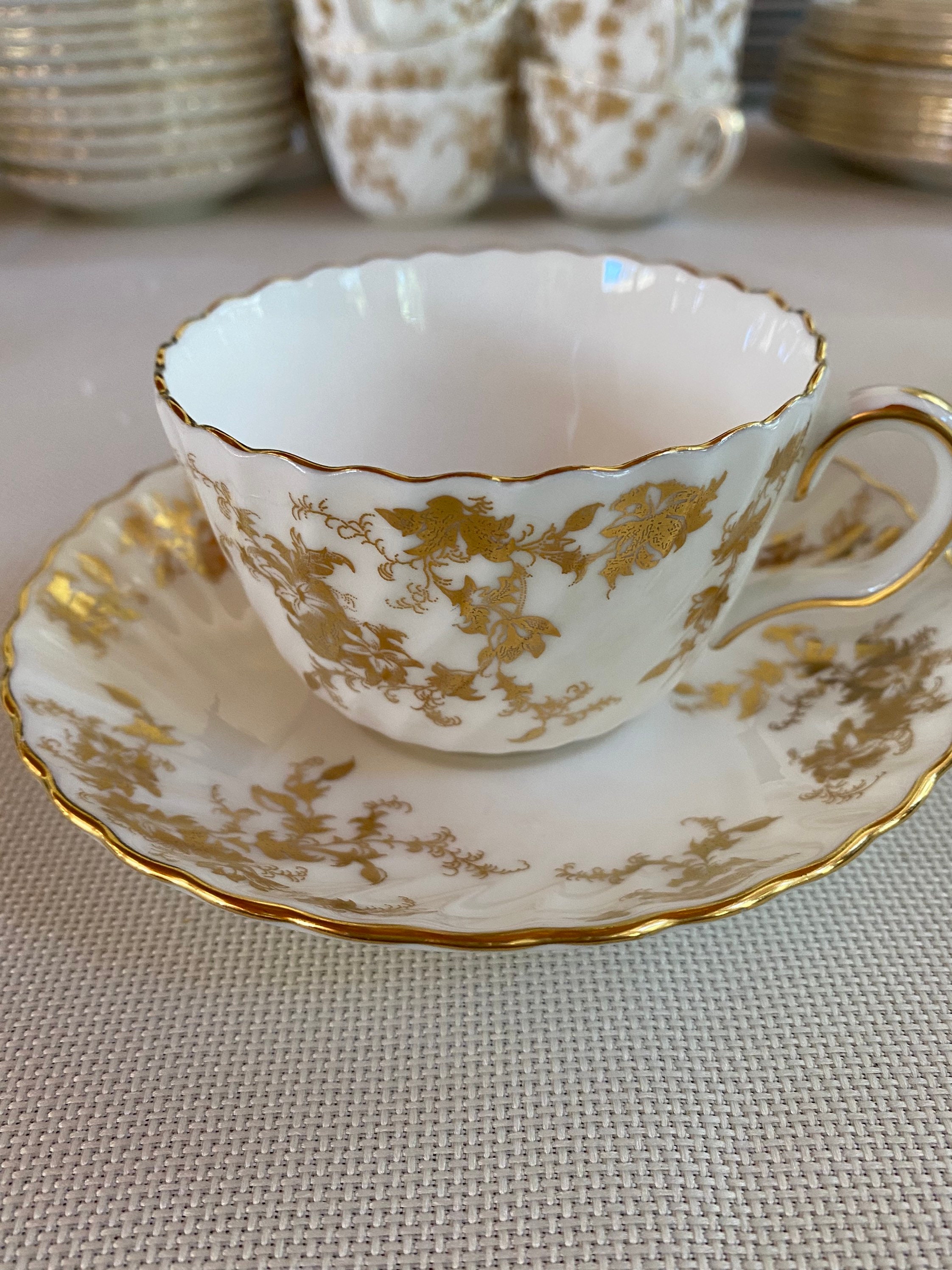 Vintage Minton gold Ancestral Bone China Cup and Saucers - Etsy