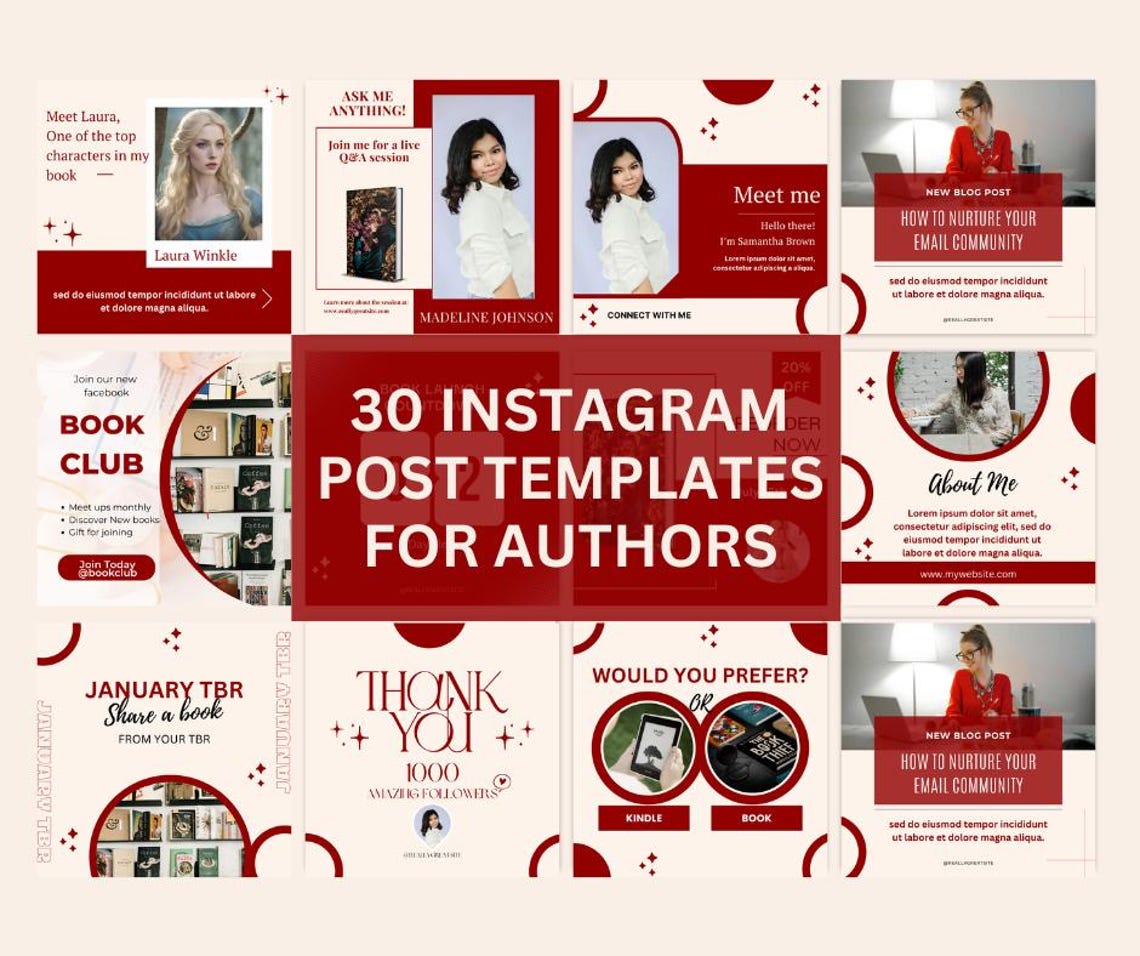 30 Author Social Media Post Templates, Canva Templates for Instagram ...