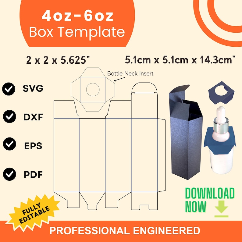 Dropper Bottle Box Template: 4oz-6oz Packaging (SVG, DXF, PDF) - Etsy