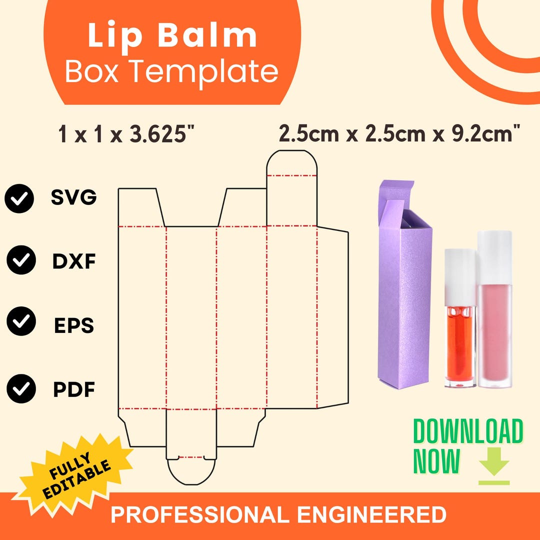 Editable Lip Balm Box Template - SVG, DXF Files Types - DIY Packaging ...