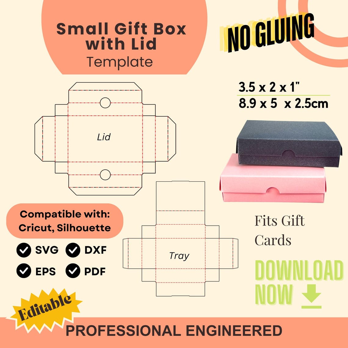 Small Gift Box Template With Lid, Customizable for Cricut & Silhouette ...