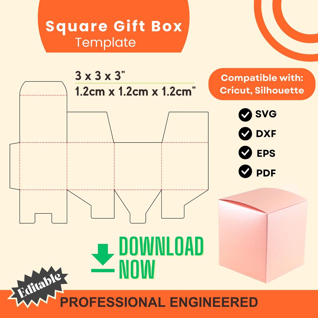 Square Gift Box Template | Editable SVG File | Compatible With Cricut ...