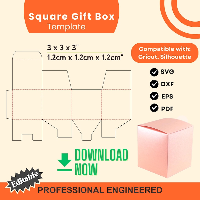 Square Gift Box Template | Editable SVG File | Compatible With Cricut ...