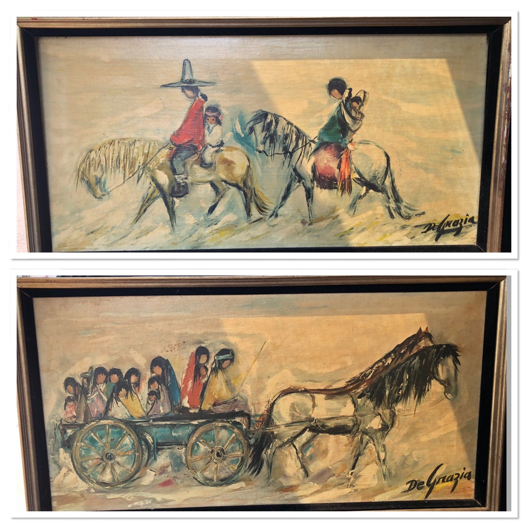Paar vintage Ted Degrazia ingelijste aquarel prints 1909-1982 Navajo ...