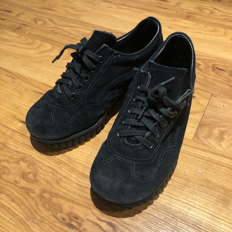 Vintage GASS Great American Shoes Store Black Chunky Suede - Etsy