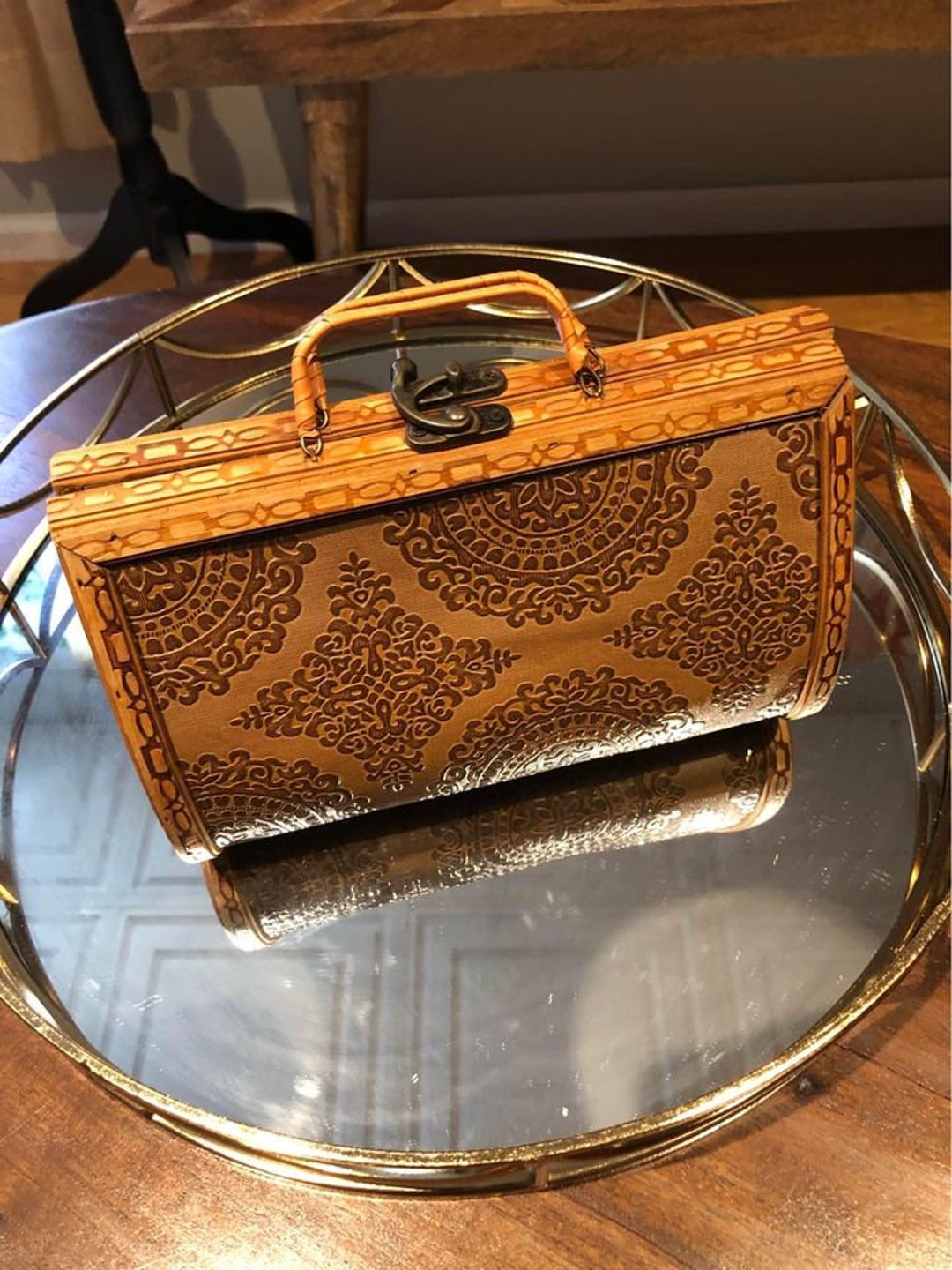 Vintage Wooden Handbag With Geometric Design - Etsy