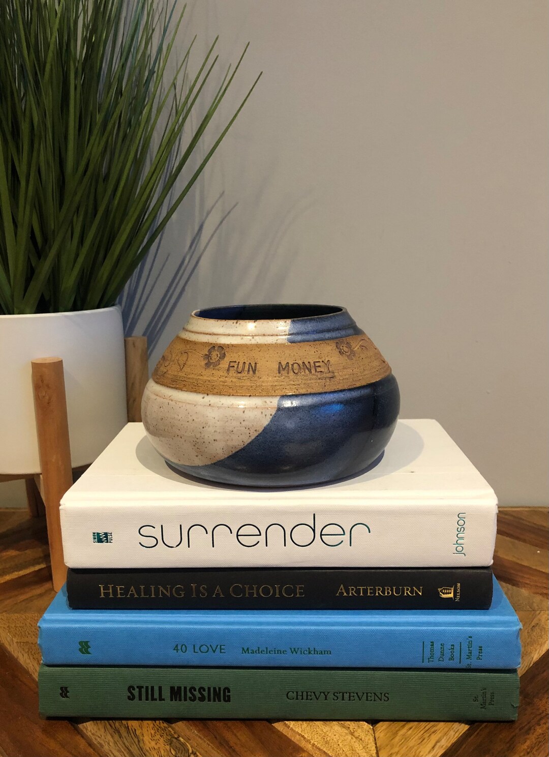 Fun Money Pottery Pot With Etched Flower Detail - Etsy