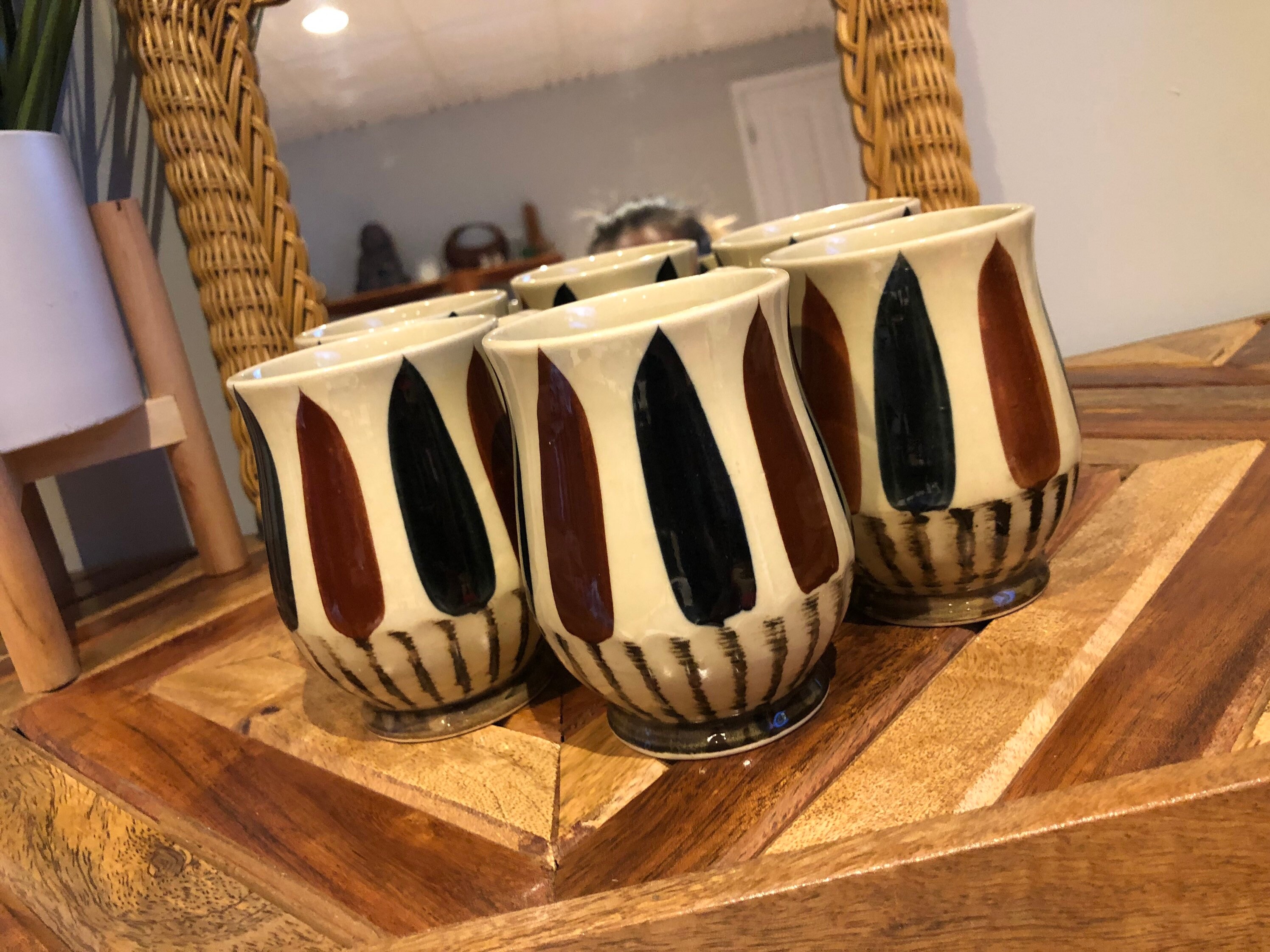 Brown Retro MCM Japanese Stoneware Mugs, Set of 6, in Excellent ...