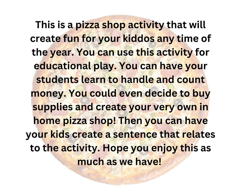 Kids Pizza Menu and Sentence Worksheet - Etsy
