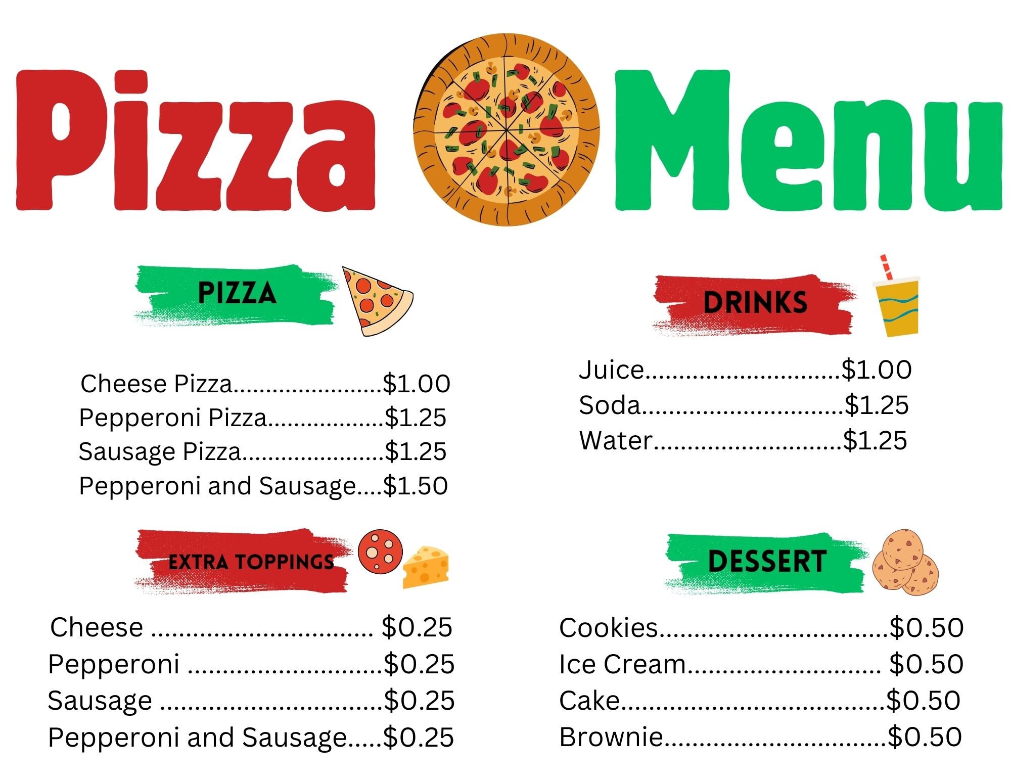 Kids Pizza Menu and Sentence Worksheet - Etsy