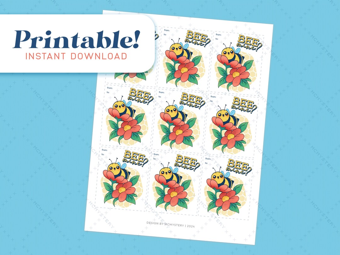 PRINTABLE Valentine MINI Cards, BEE Mine, Instant Download, 3 Size ...