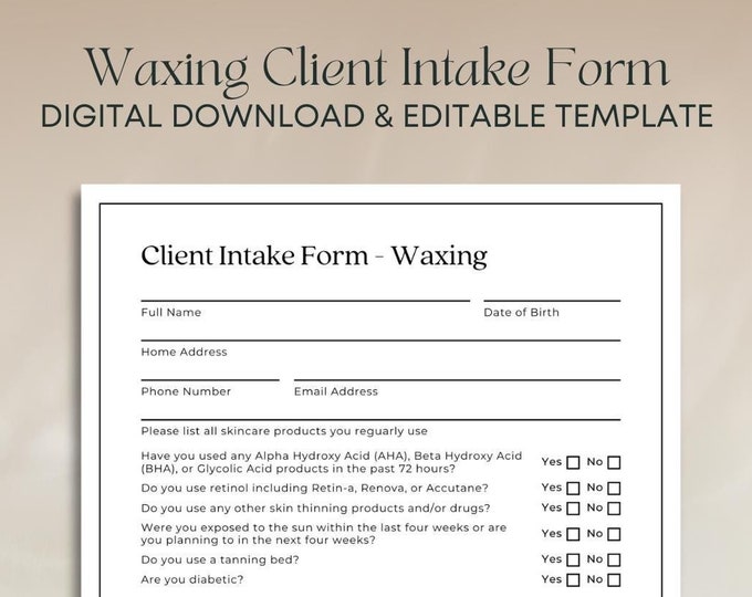 Simple Client Intake Form and Client Self-assessment for Estheticians PRINTABLE & DOWNLOADABLE ...