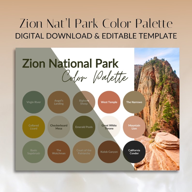 Zion National Park Color Palette Digital Download & Editable Template ...
