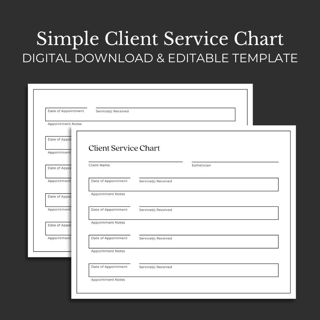 Minimalistic Client Service Chart for Estheticians Digital Download and ...