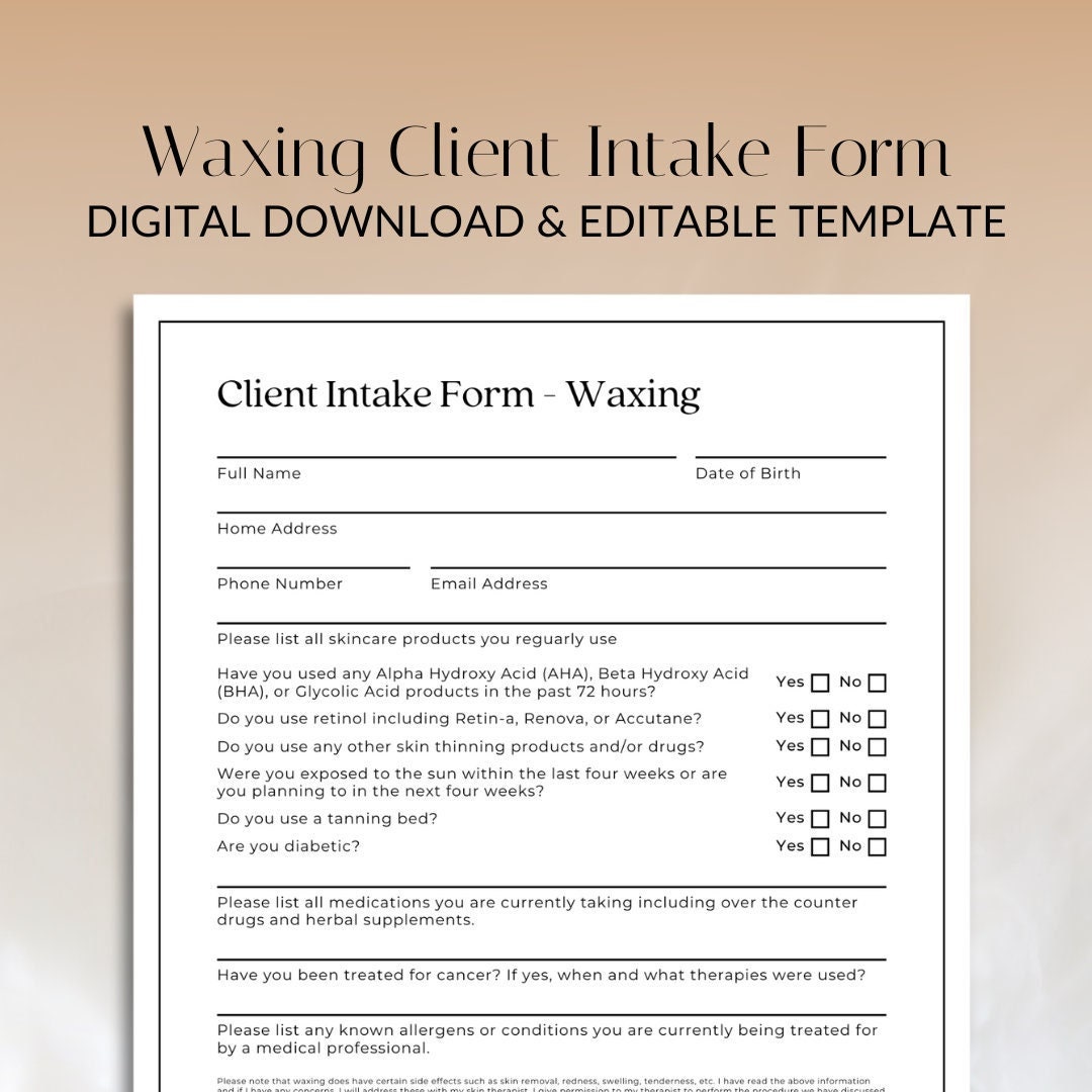 Minimalistic Waxing Client Intake Form for Estheticians Digital ...