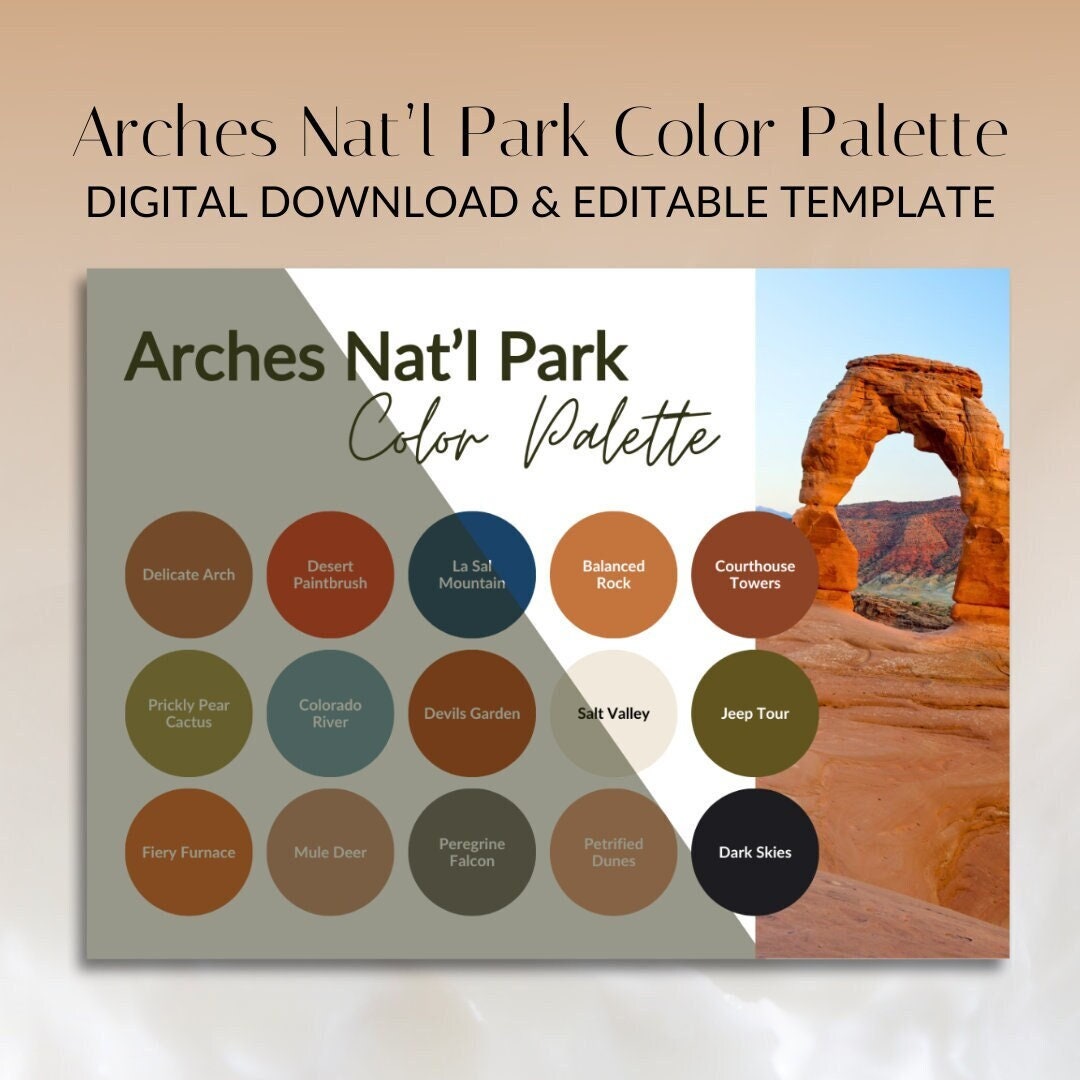 Arches National Park Color Palette Digital Download & Editable Template ...