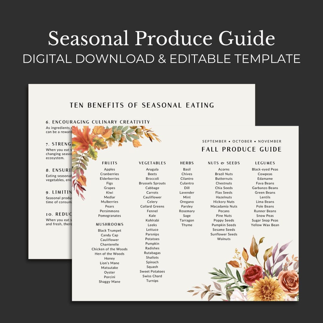 Seasonal Produce Eating Guide Comprehensive Digital Download and ...