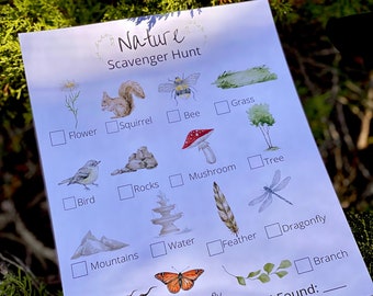 Printable Nature Scavenger Hunt for Kids Watercolor Full Color for ...