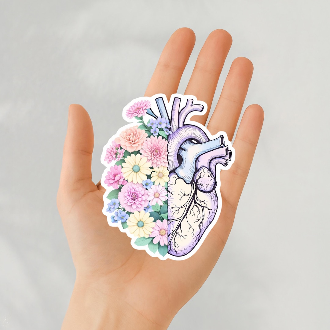 Anatomical Floral Heart Sticker, Cardiac Nurse Laptop Sticker ...