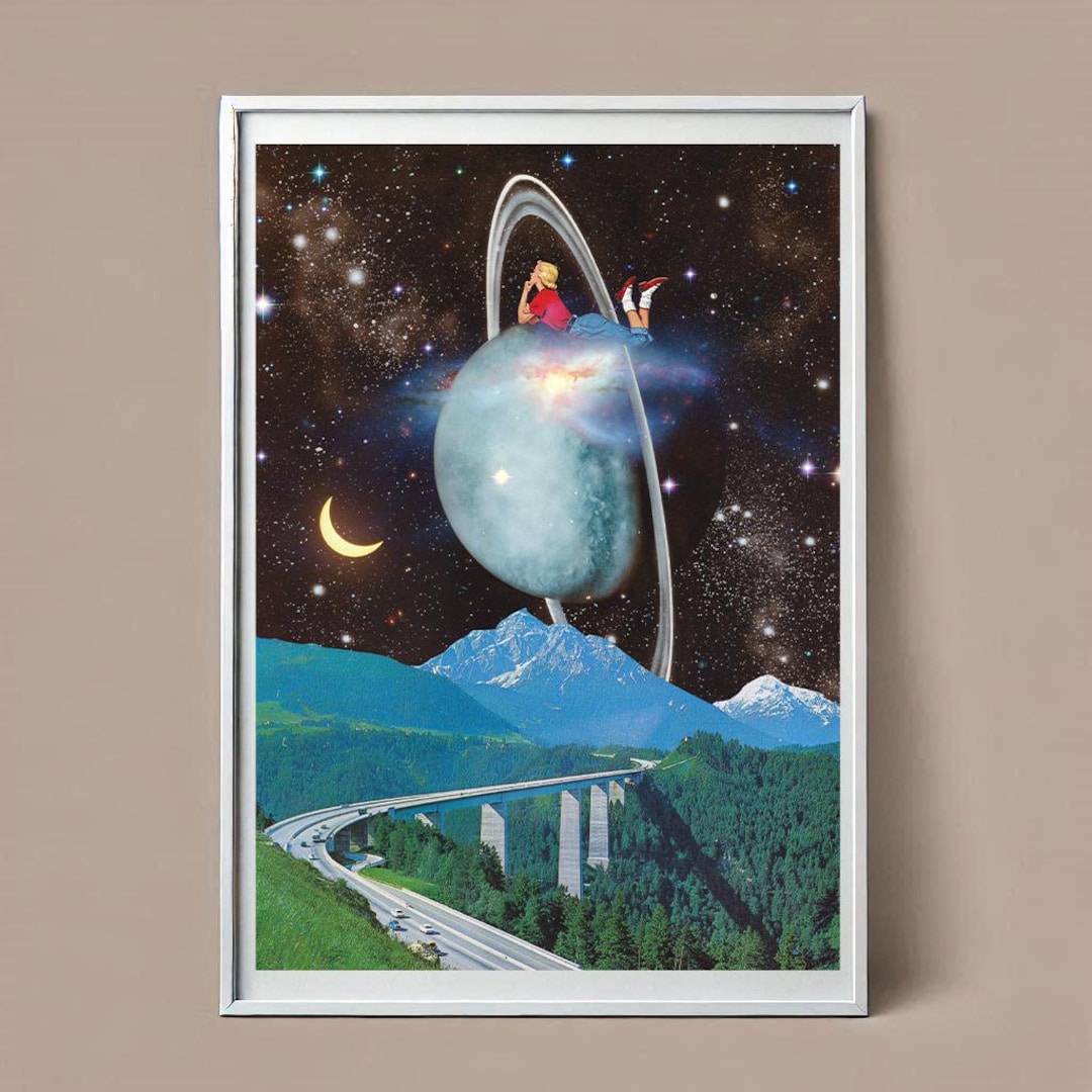 Saturn Girl - Surreal Retro Collage Art, Wall Art, Poster, Vintage ...