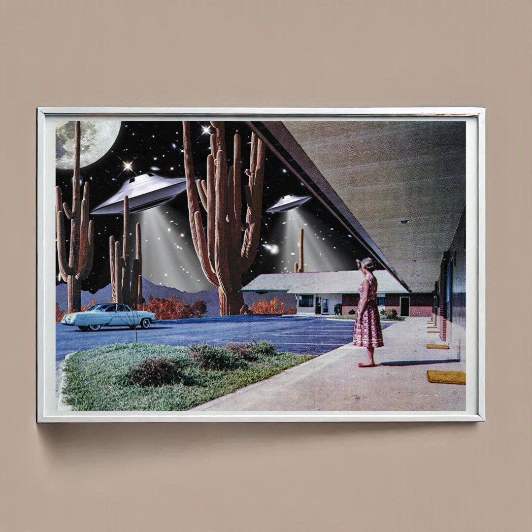Strange Ufo Visit - Surreal Retro Collage Art, Wall Art, Poster ...